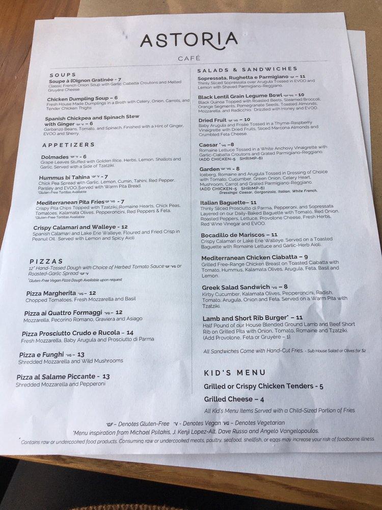 Menu at Astoria Cafe & Market, Cleveland
