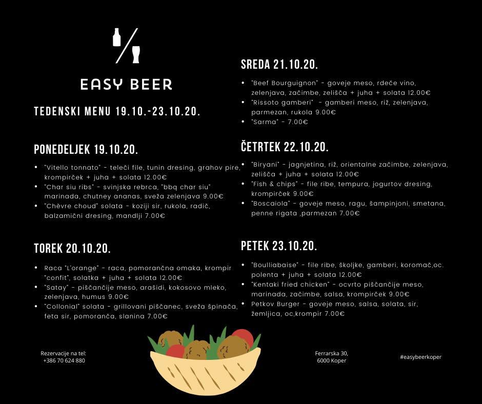 Menu at Easy Beer Koper restaurant, Koper