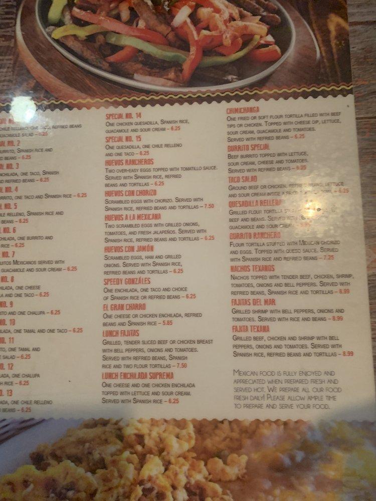 Menu at El Gran Charro restaurant, Stafford, Richmond Hwy