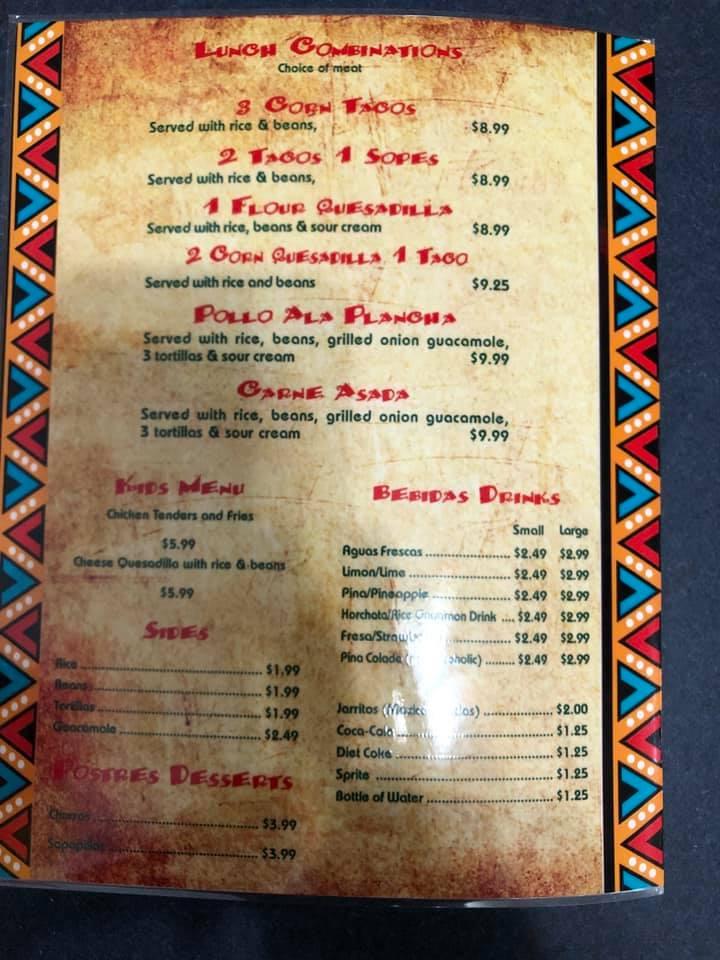 Carta del restaurante El Taco Rico Mexican Kitchen, DeLand