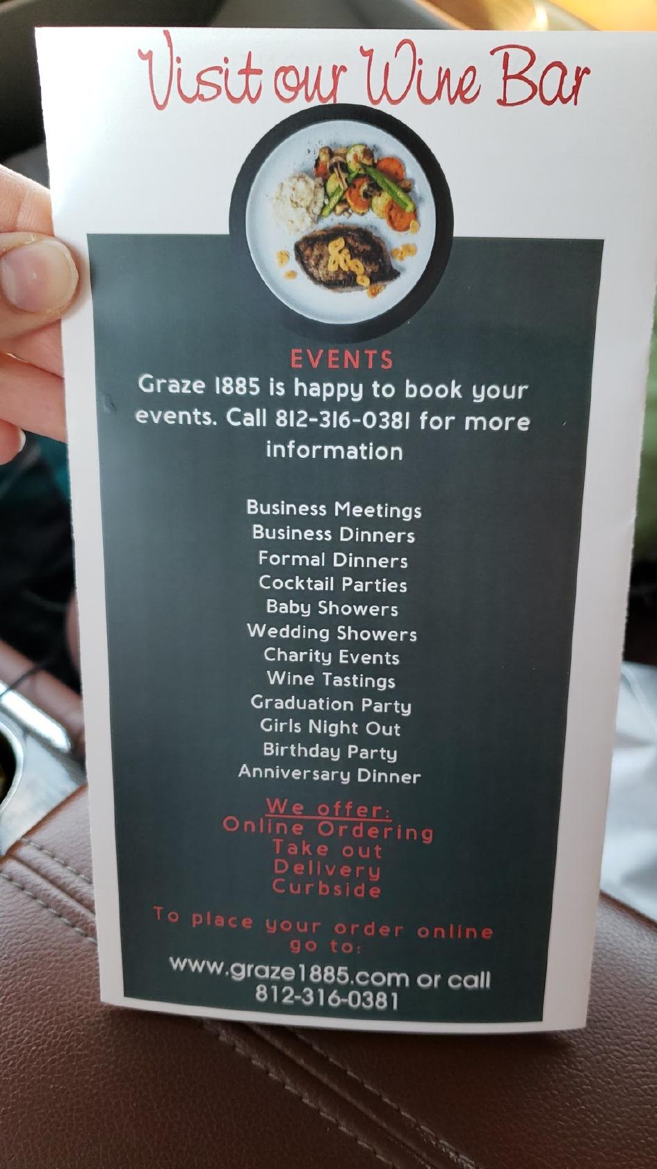 Menu at Graze 1885 pub & bar, Vincennes