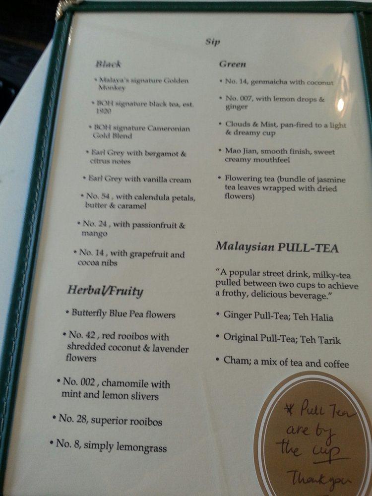 Menu at Malaya Tea Room restaurant, Alameda