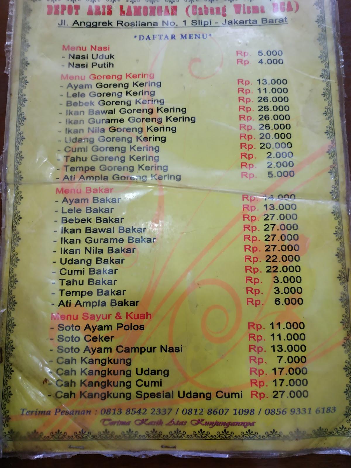 Menu at Mie Aceh Sabang Dan Depot Aris Seafood restaurant, West Jakarta