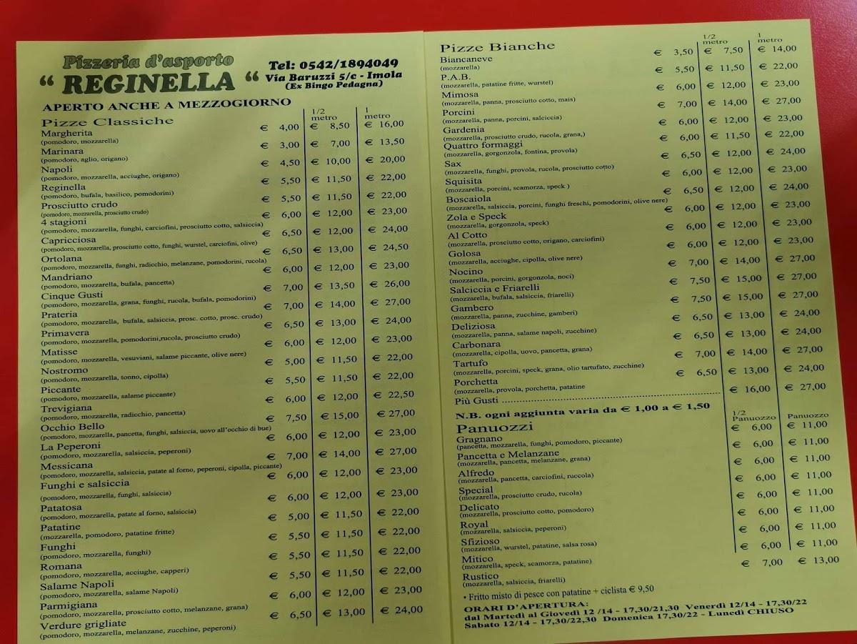 Menu da Pizzeria Reginella, Imola