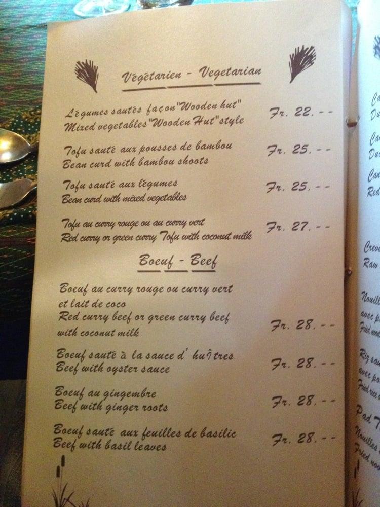 Menu at Wooden Hut, Geneva