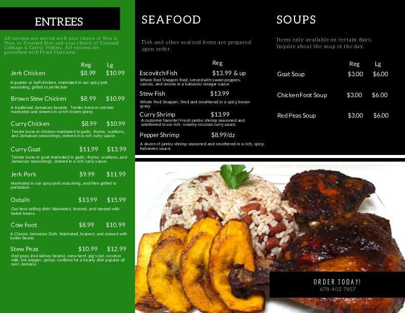Menu at Yeah Man Jamaican Restaurant, Mableton