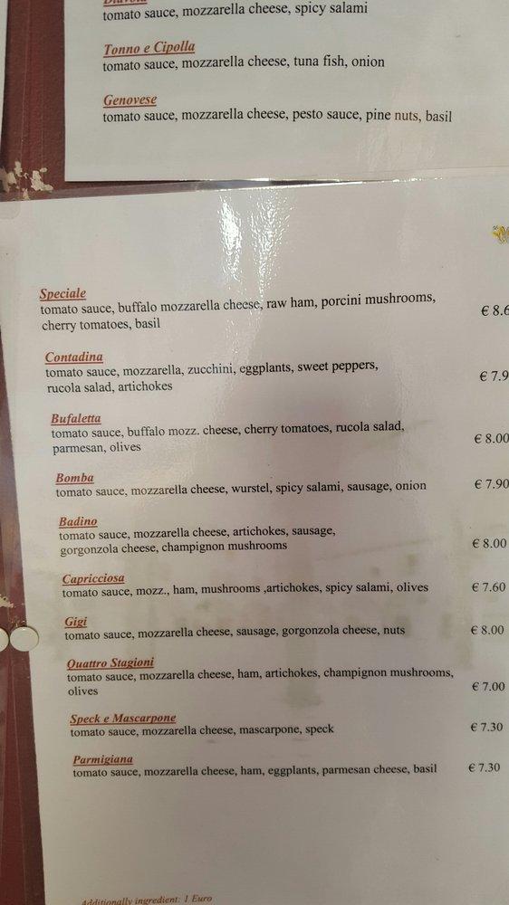 Speisekarte von Pizzeria "Zero Zero", Pisa