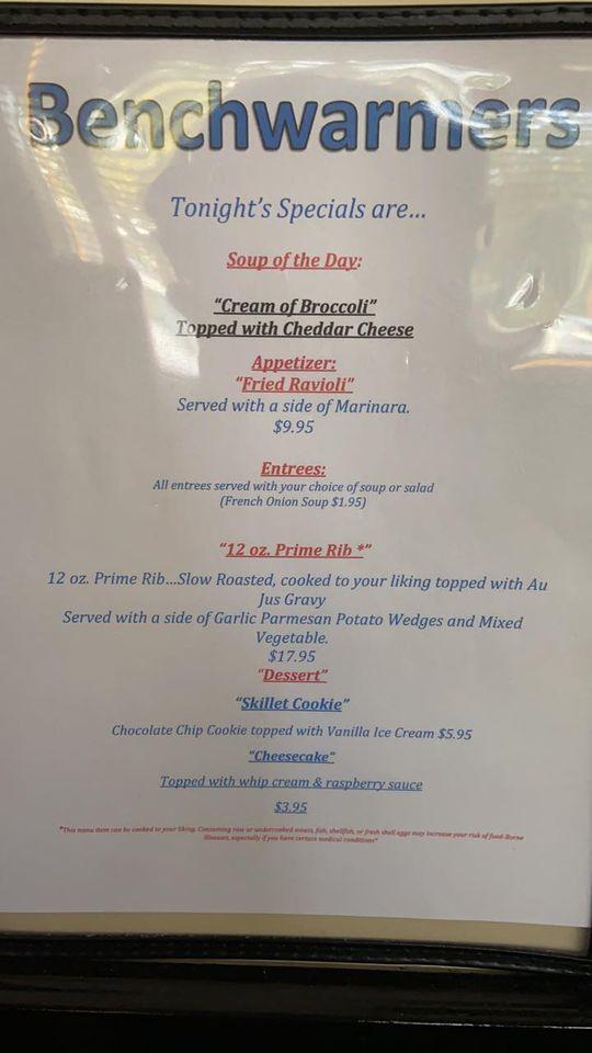Menu at Benchwarmer's Tavern and Grill pub & bar, Mount Sinai