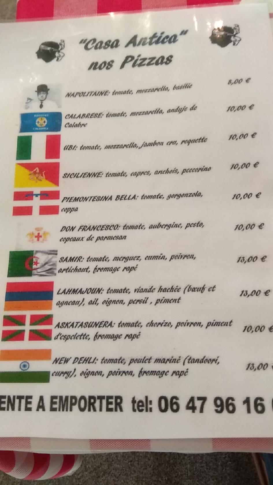 Menu at Casa Antica restaurant, L'Argentière-la-Bessée