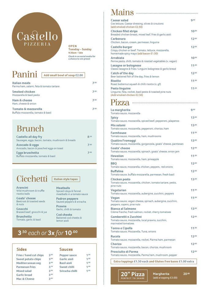 Menu at Castello Italia cafe, Carrickfergus