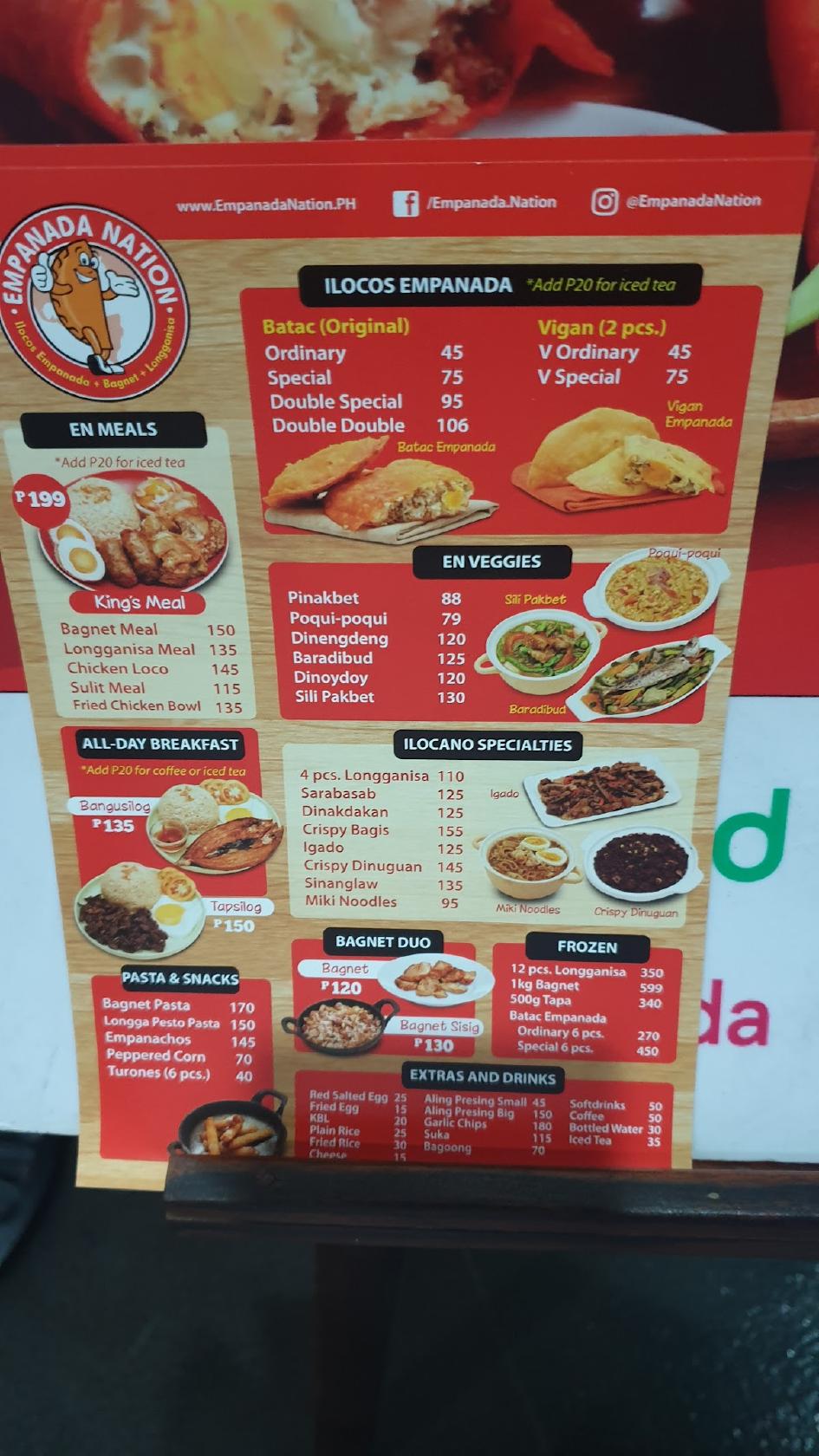 Carta del restaurante Empanada Nation - Cyberpark Tower 1, Ciudad Quezon