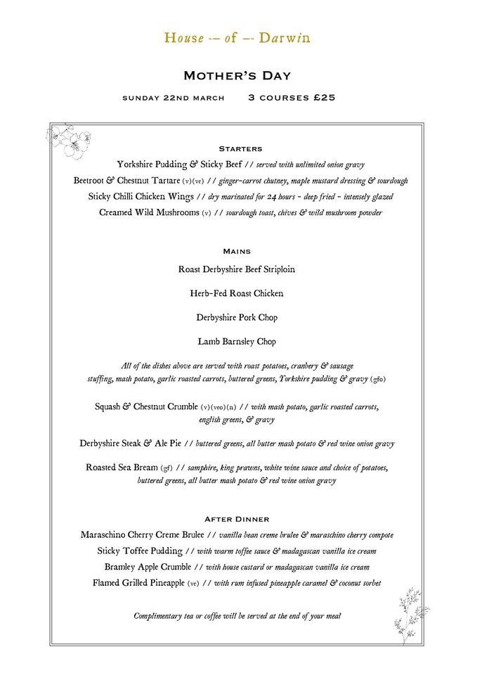 Menu at House of Darwin restaurant, Derby