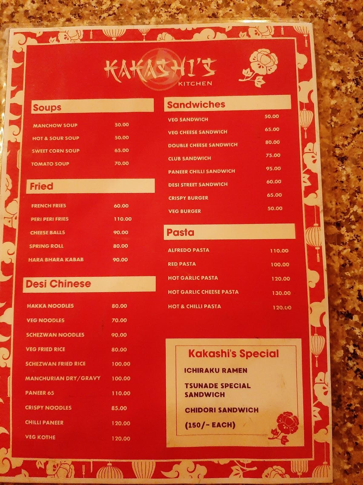 Menu at Kakashi's Kitchen, Bhopal