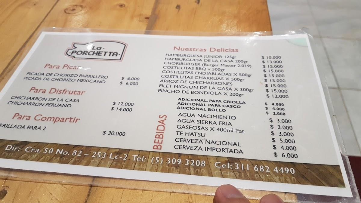 Menu at La Porchetta restaurant, Barranquilla, N° 82-253