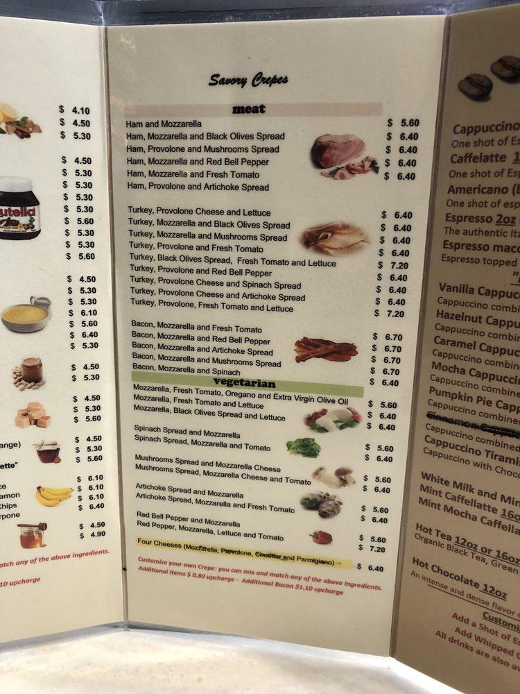 Menu at Le Crepes cafe, Jacksonville