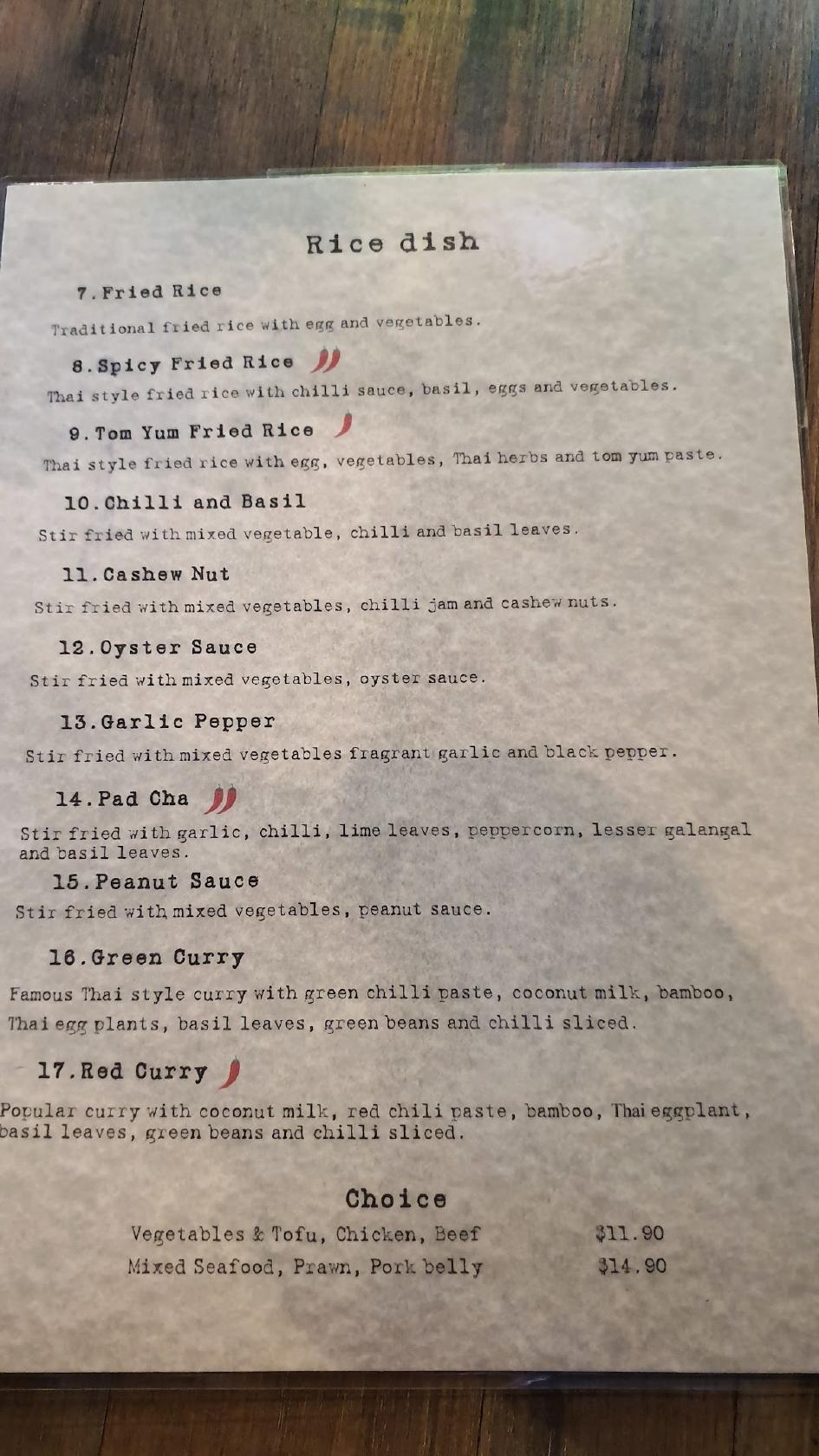 Menu at Limlong Thai Restaurant, Forster