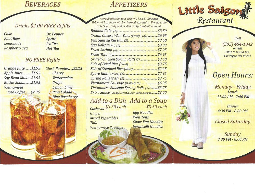 Menu at Little Saigon Restaurant, Las Vegas