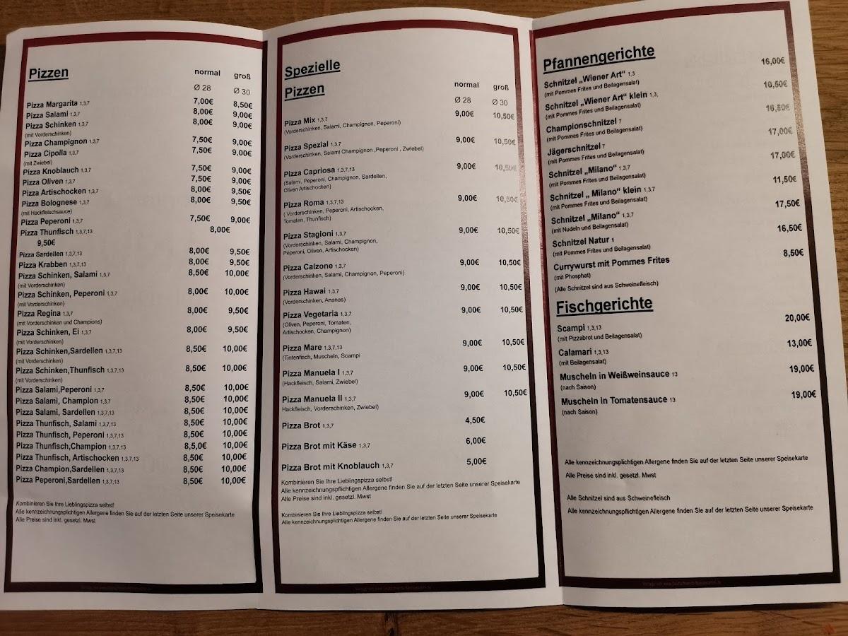 Menu at Restaurant Manuela, Weiherhammer