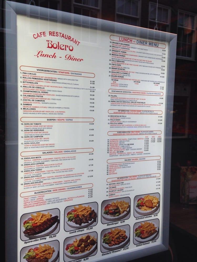Menu at Restaurant Bolero, Amsterdam