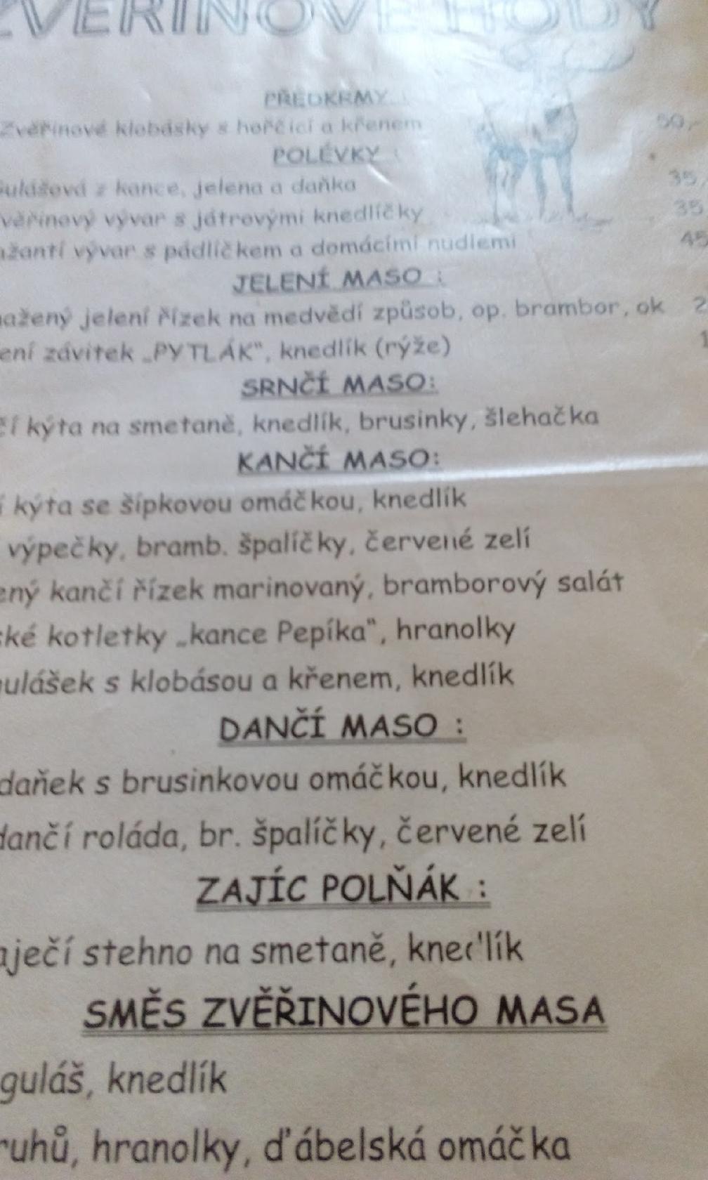 Carta del restaurante Rybářská bašta Severka, Staré Buky, Prostřední ...