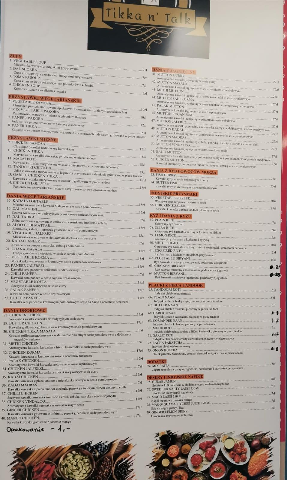 Menu at Tikka n' Talk Indian Food & Donner restaurant, Warsaw