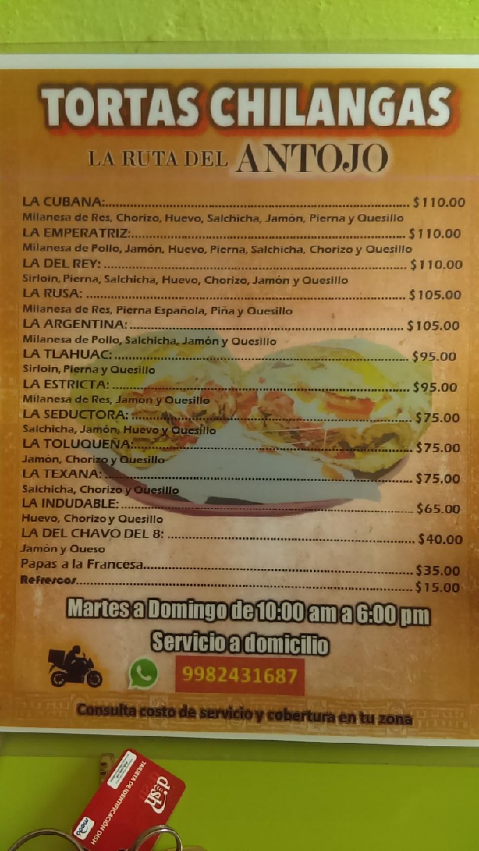 Carta del restaurante Tortas Chilangas La Ruta del Antojo, Cancún