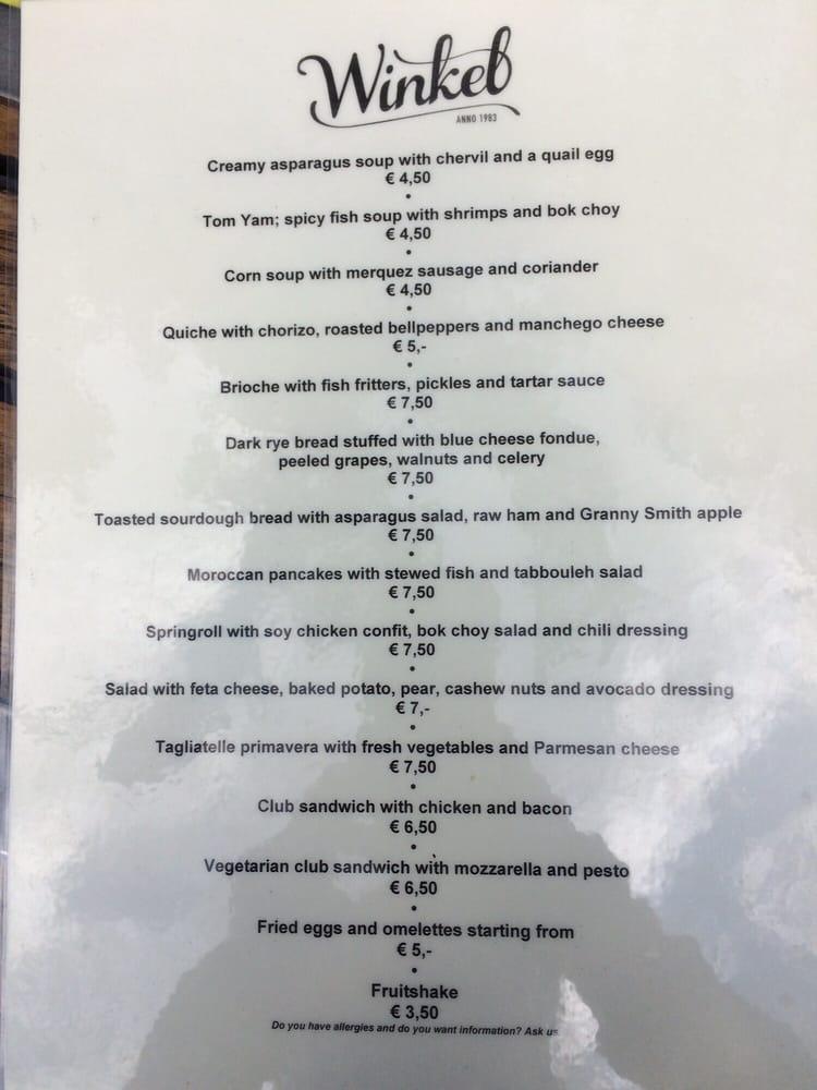 Menu at Winkel 43, Amsterdam