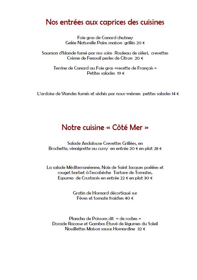Menu au Au Cheval Blanc restaurant, Diefmatten