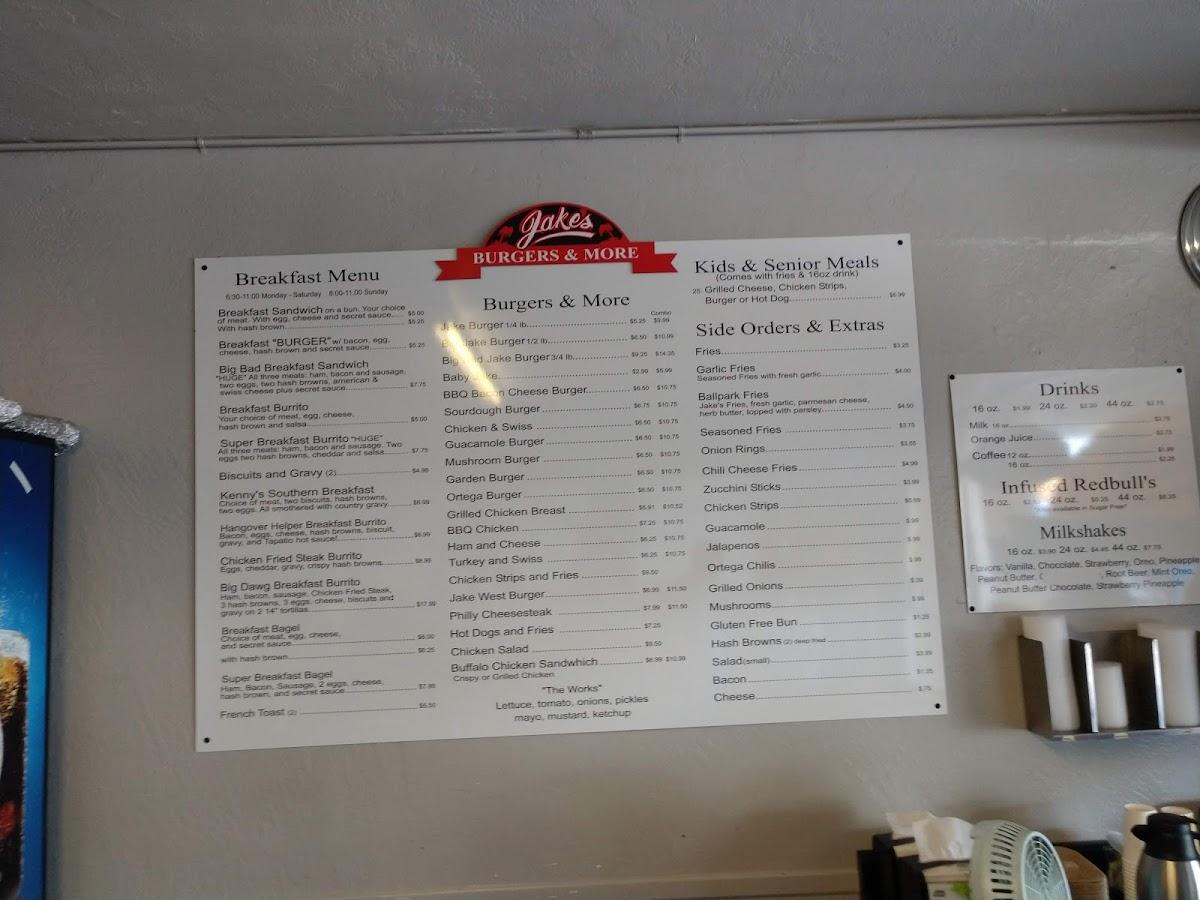 Menu at Jake's Burgers & More restaurant, Oroville
