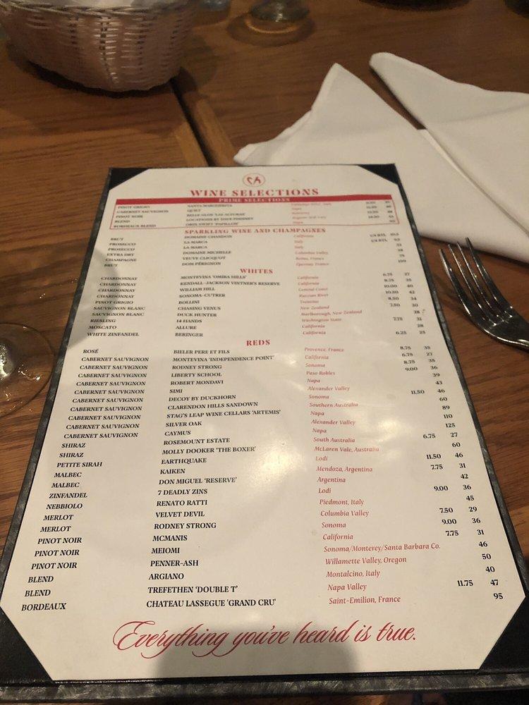 Menu at Port City Chop House steakhouse, Wilmington