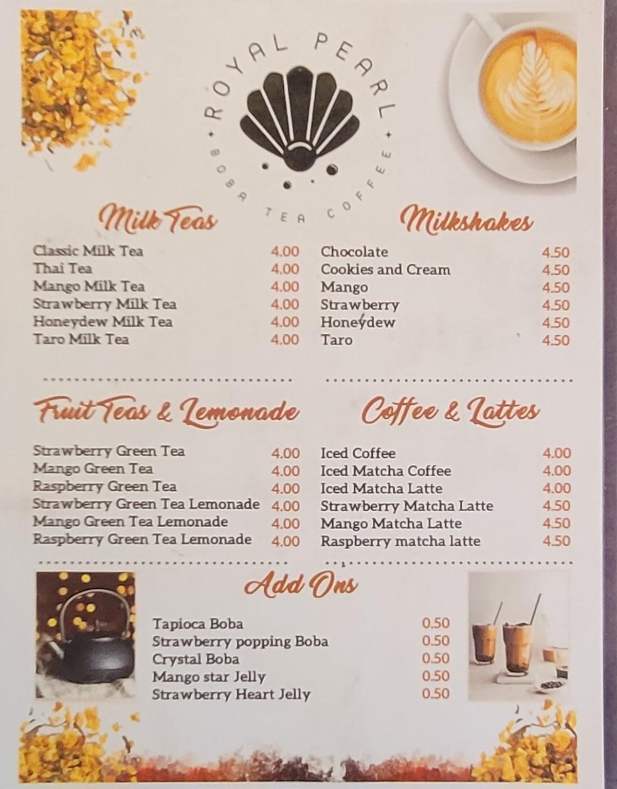 Menu at Royal pearl tea, Lemon Grove