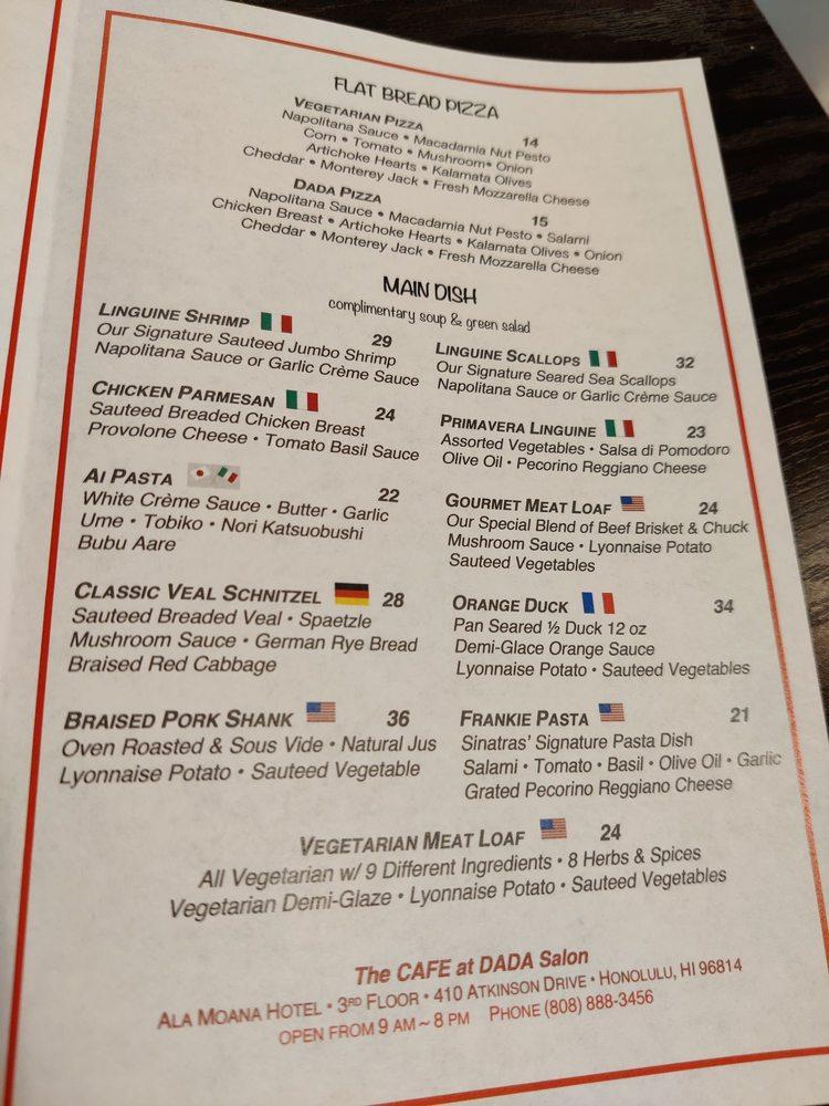 Menu at The Café at DaDa cafe, Honolulu