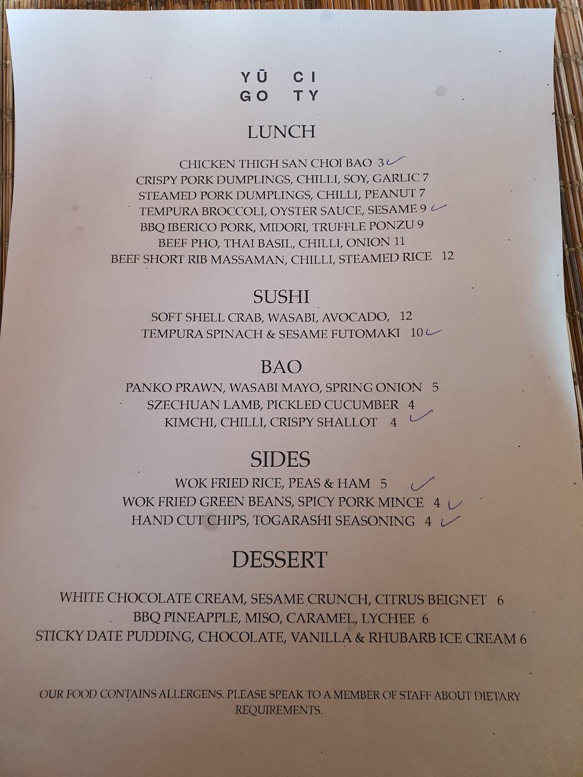 Menu at Yügo pub & bar, Belfast