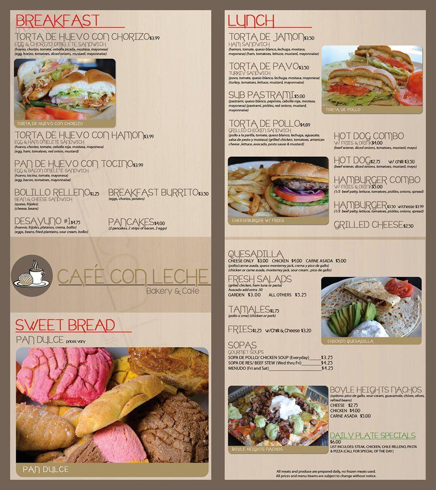 Carta de Cafe Con Leche Bakery, Los Angeles, 1st St