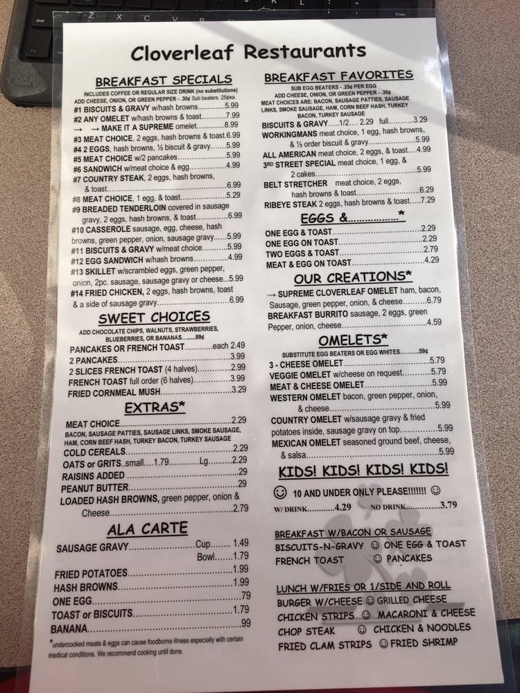 Menu at Cloverleaf South Restaurant, Bloomington