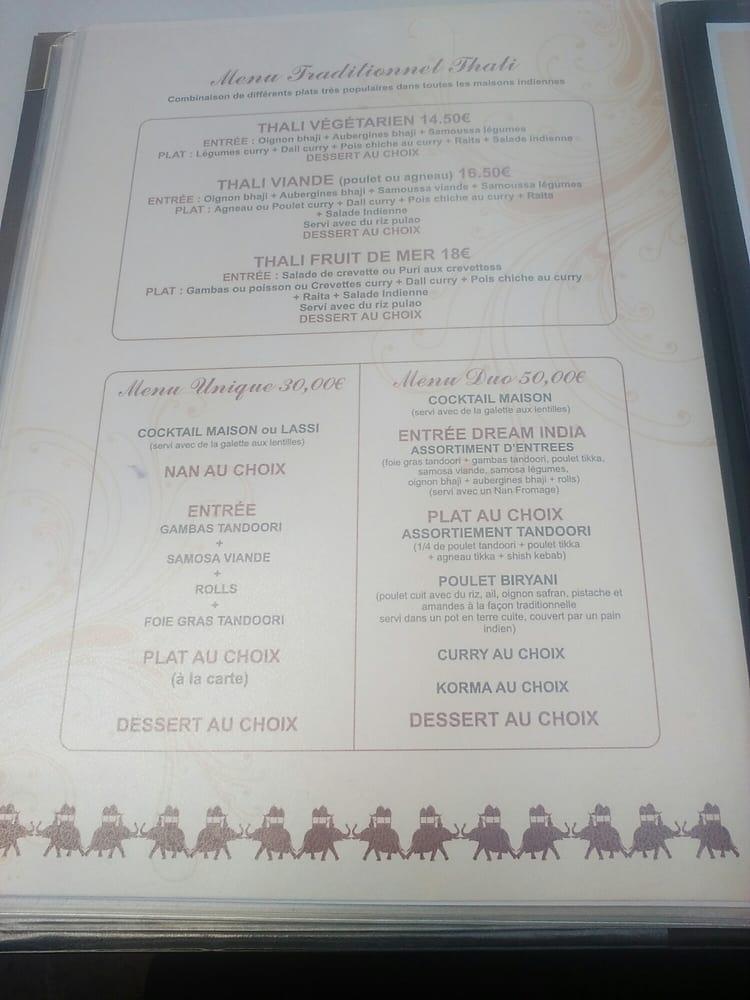 Menu at Dream India restaurant, Toulouse