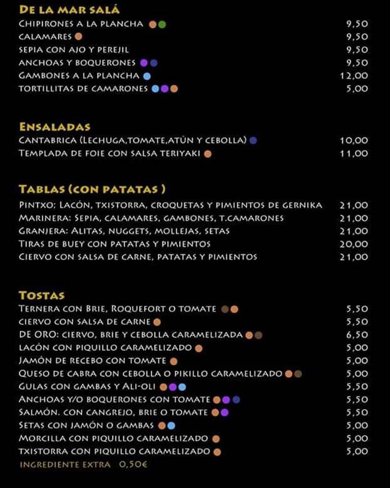 Carta del pub y bar El Pintxo del Villa, Villaviciosa del Odón, C. Nueva