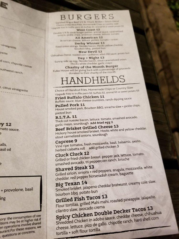 Menu at Fuller House pub & bar, Hinsdale