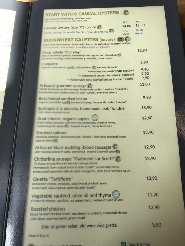 Menu at Galette Café, Paris