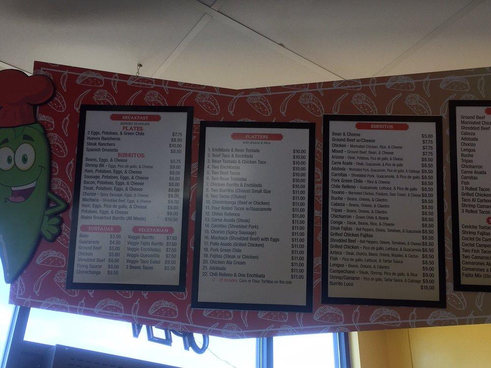 Menu at Giliberto's Mexican Taco restaurant, Blaine
