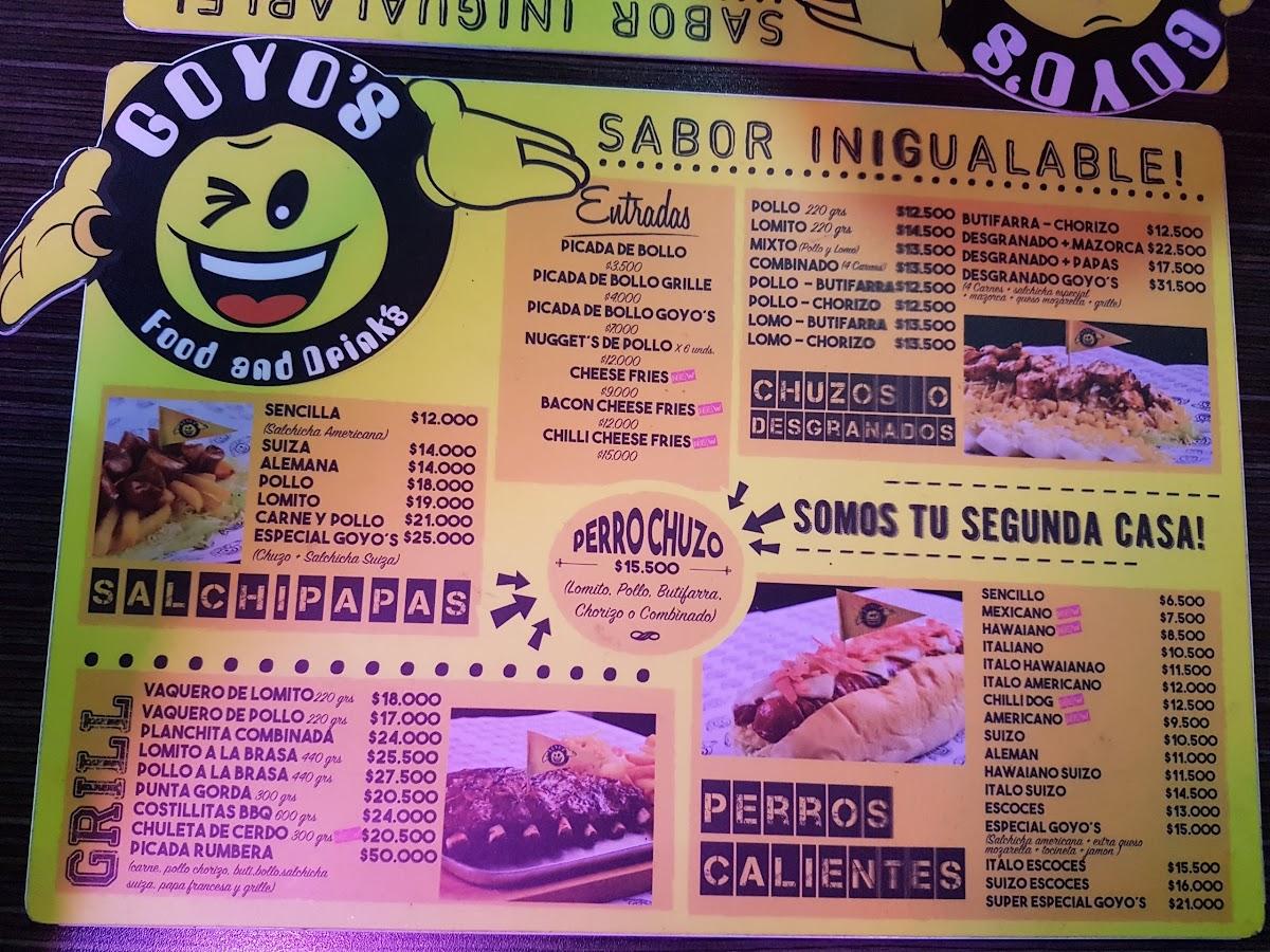 Carta del restaurante Goyo's Food And Drink, Barranquilla