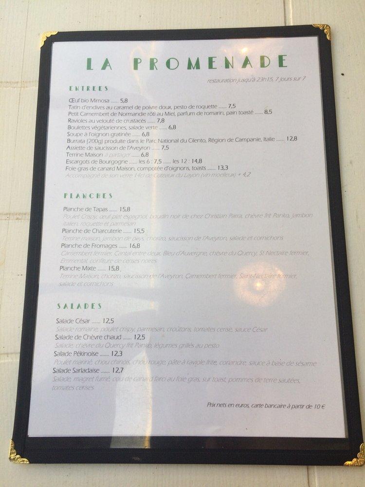 Menu at La Promenade restaurant, Paris, 32 Av. Daumesnil