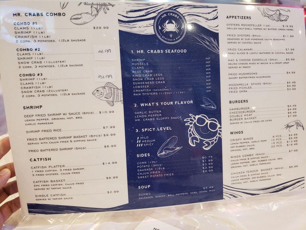 Menu at MR. Crab pub & bar, Grand Prairie