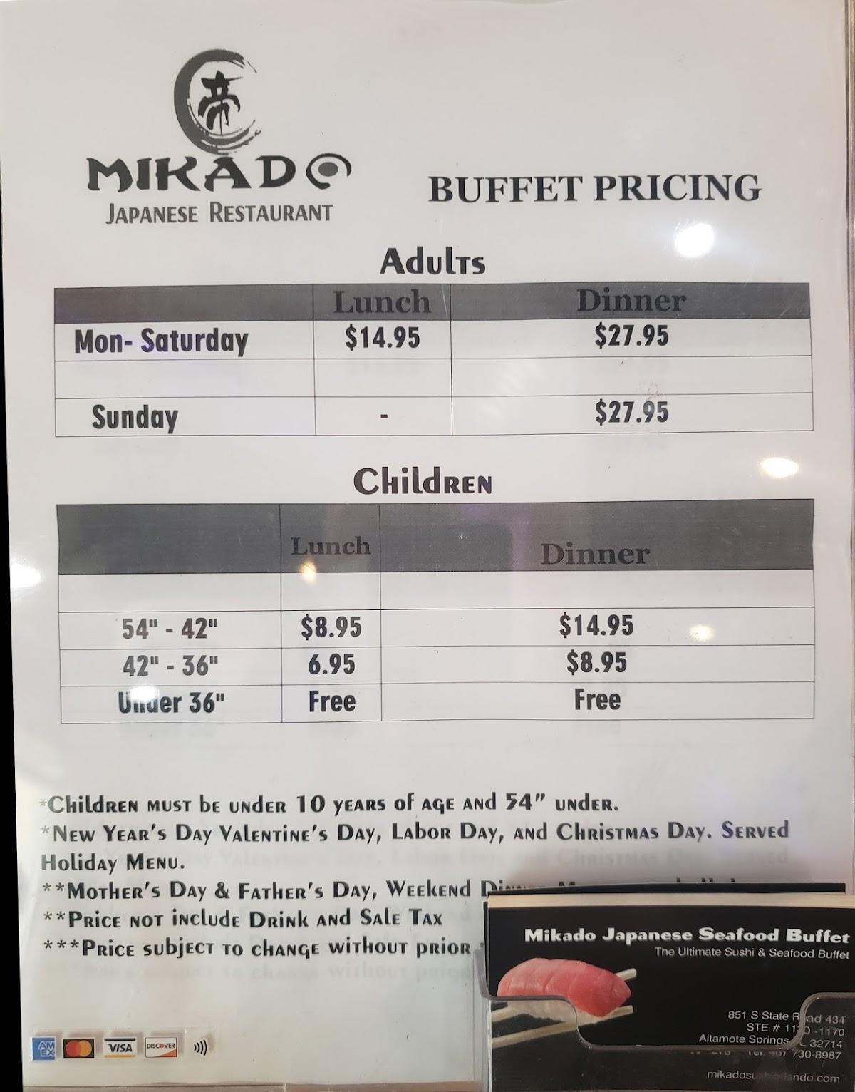Menu at Mikado Japanese Seafood Buffet restaurant, Altamonte Springs