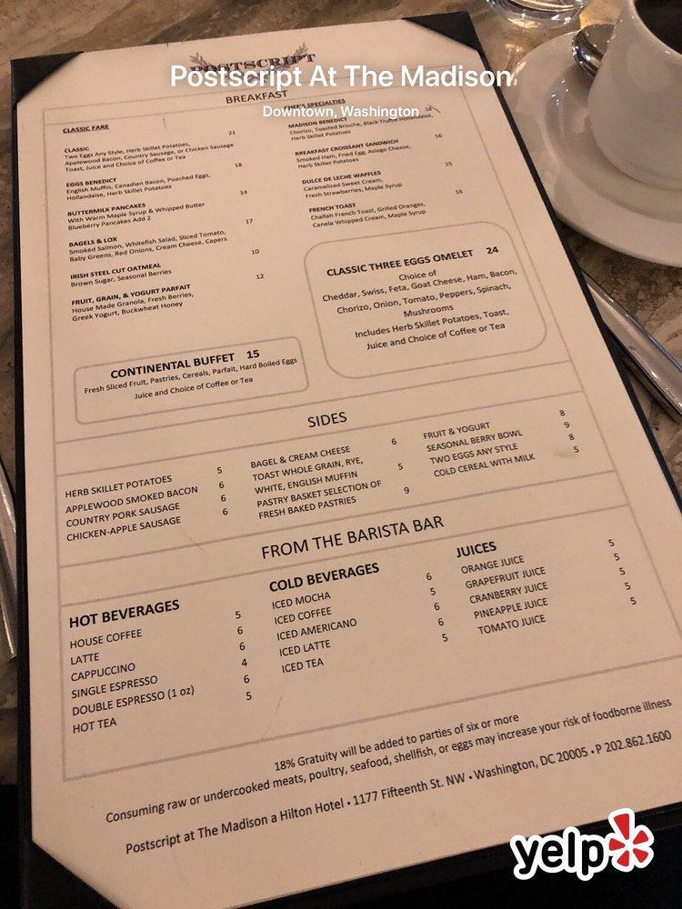 Menu at PostScript pub & bar, Washington