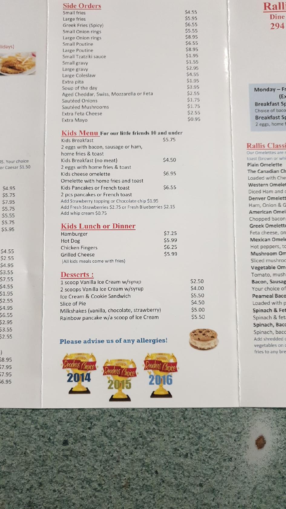 Menu at Rallis Burger & Grill restaurant, Acton