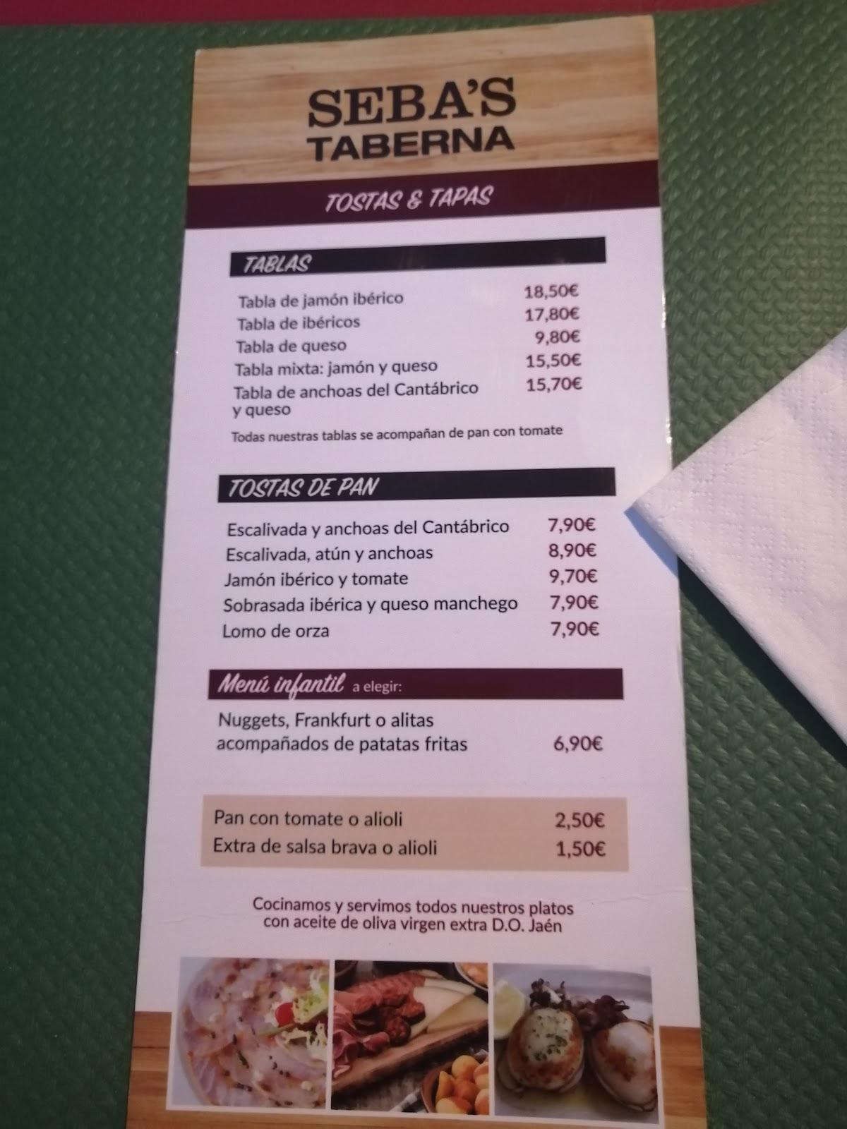Menu at SEBAS Taberna restaurant, La Pineda