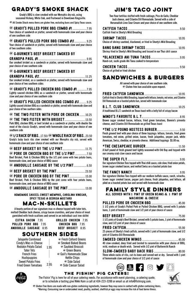 Menu at The Fishin' Pig BBQ, Farmville, S Main St