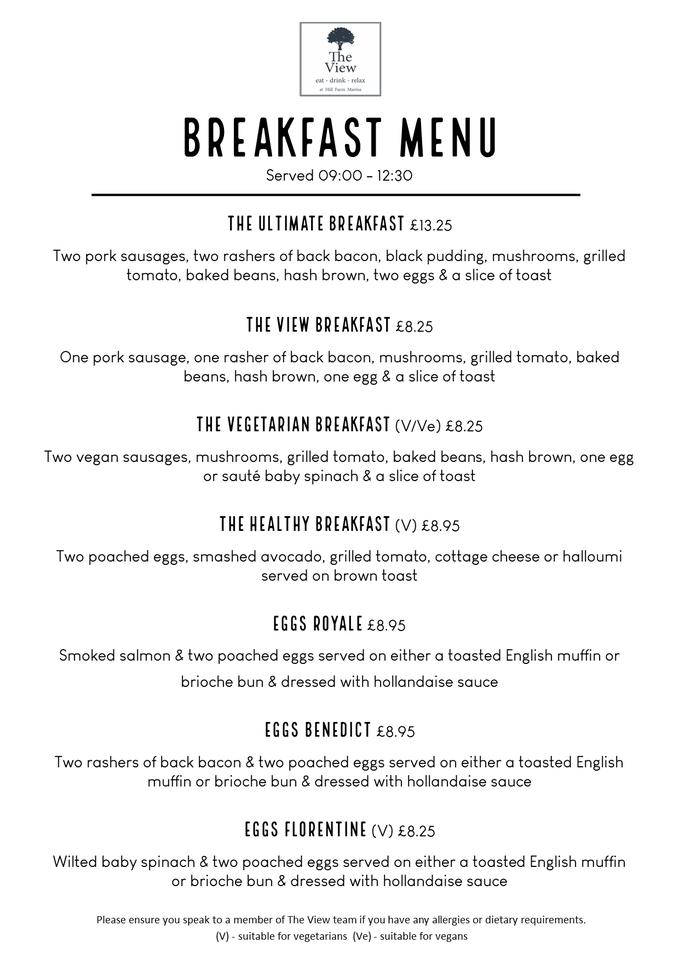 Menu at The View Wootton Wawen restaurant, Henley-in-Arden