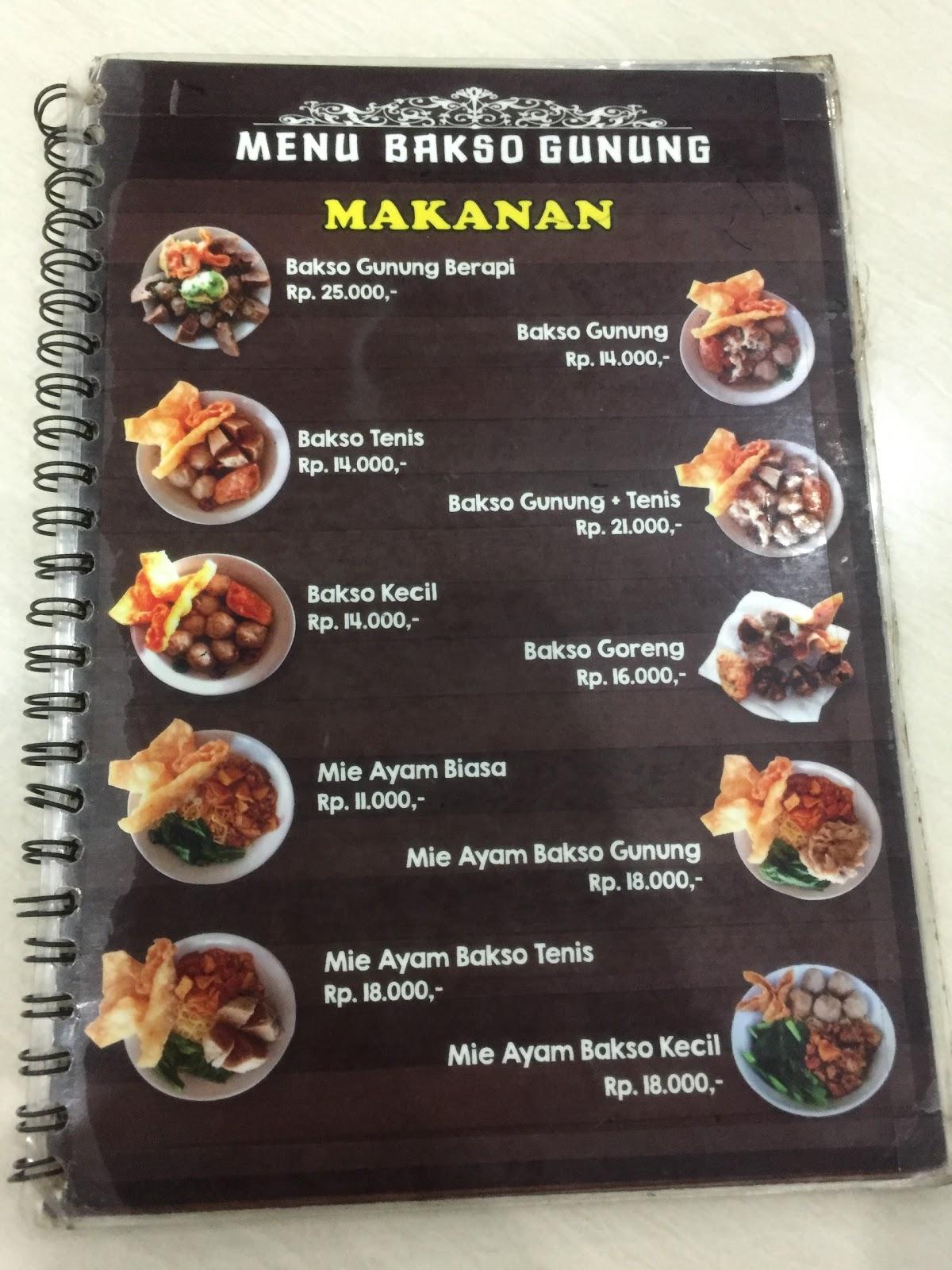 Menu at Bakso Gunung restaurant, Batam, No. 16 Komplek Kara Junction ...